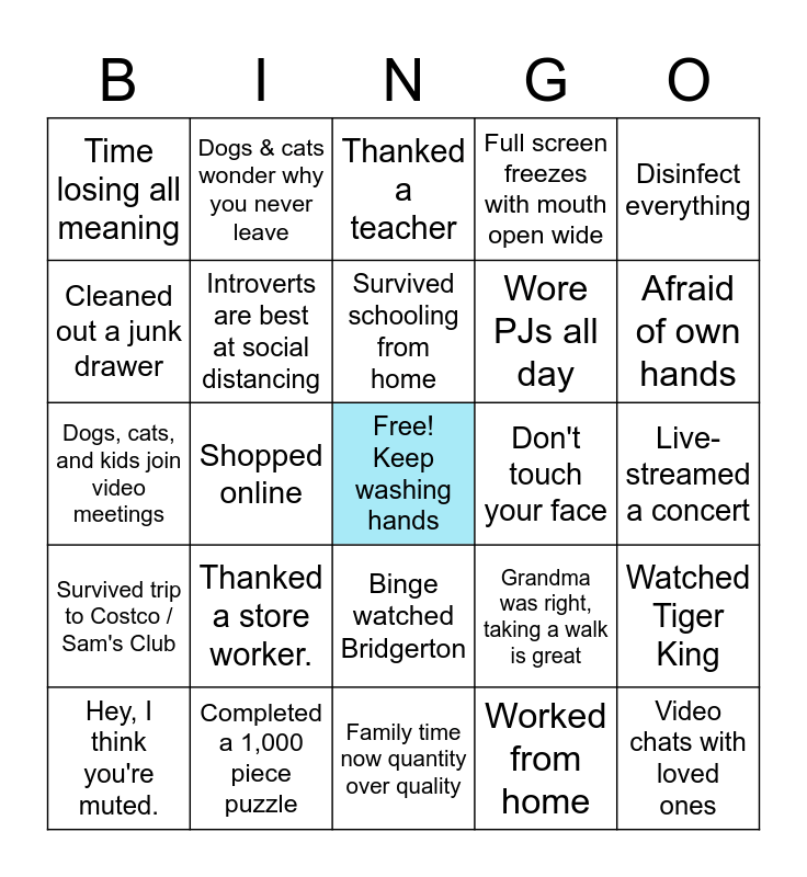 Pandemic BINGO Card