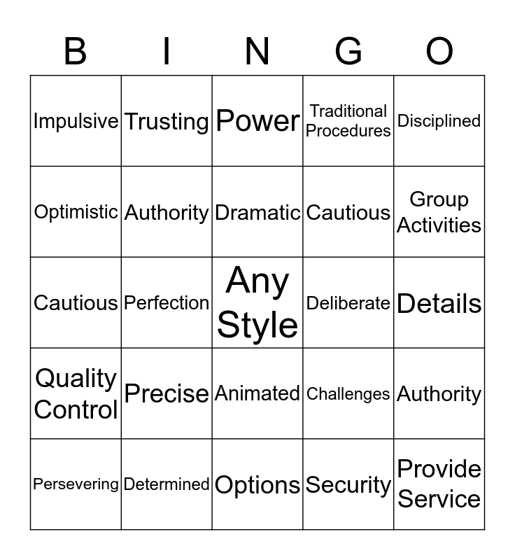 Personal Style Bingo Bingo Card