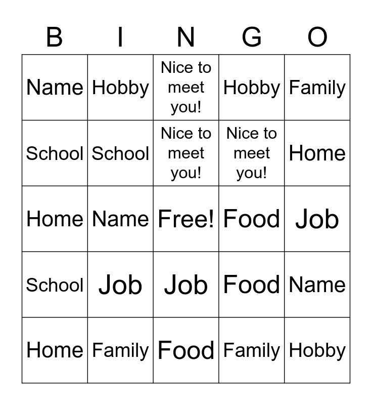 Introductions Bingo Card