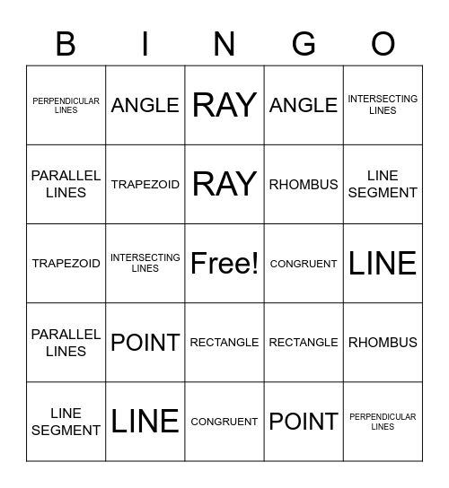 Geometry Vocabulary Words Bingo Card