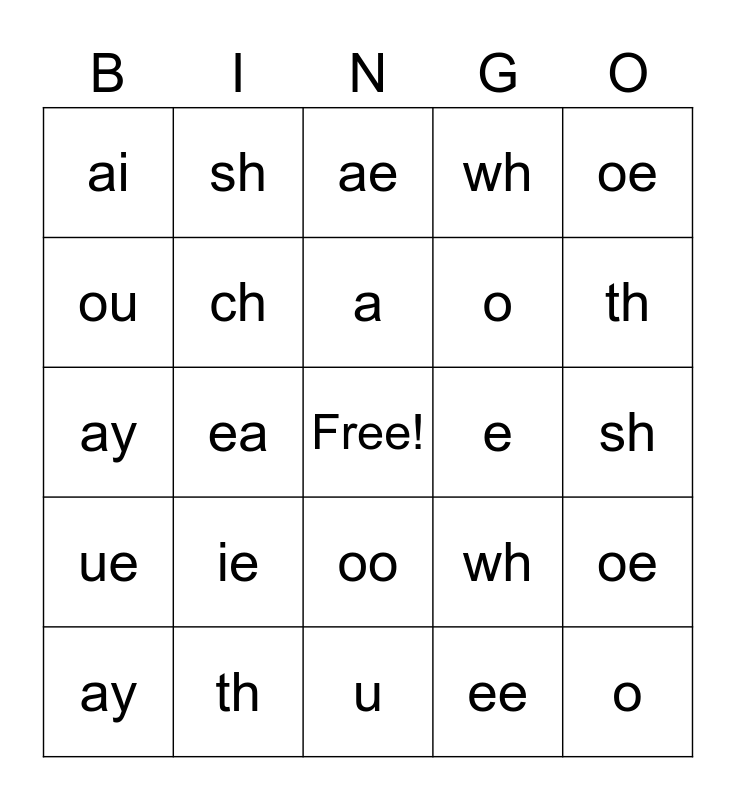 Phonemic Awareness Bingo Card