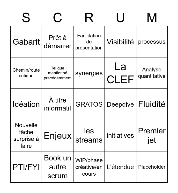 SCRUM-GO Bingo Card