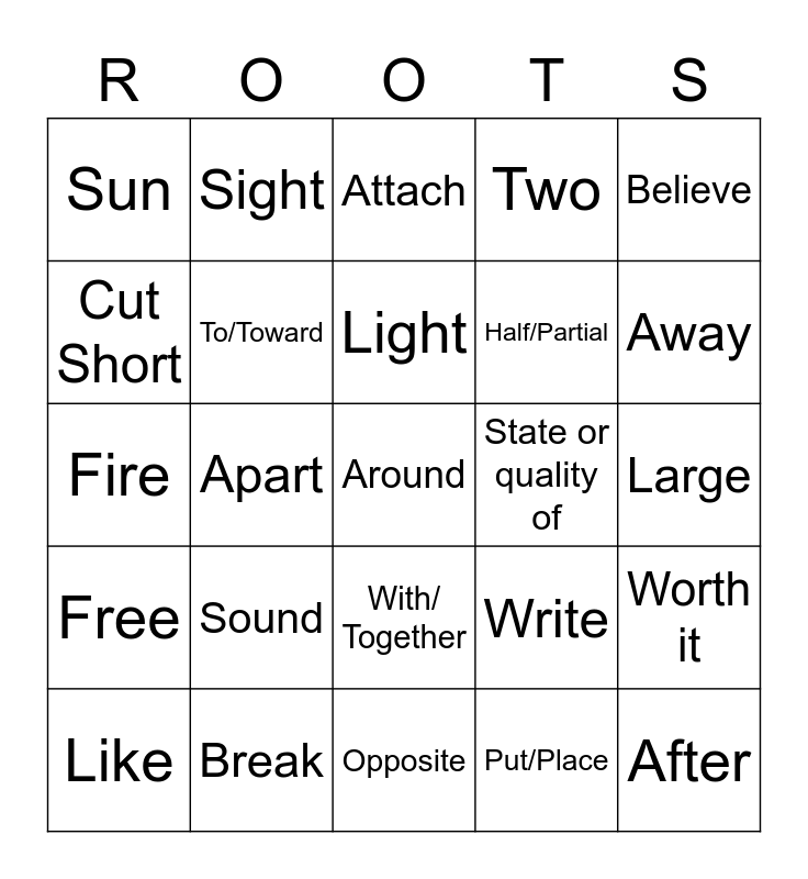 Bingo ROOTS Bingo Card