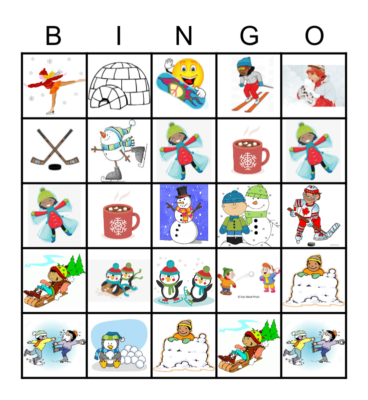 Winter Activities Bingo Card