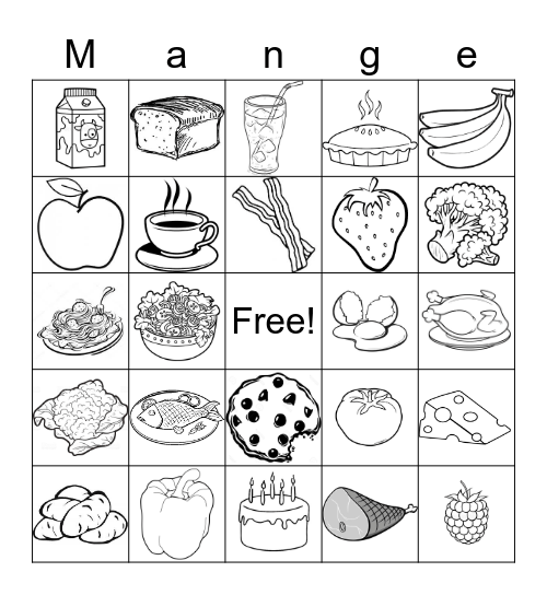 Bingo : La nourriture Bingo Card
