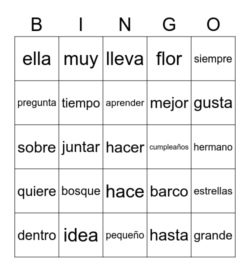 Palabras de uso frecuente Bingo Card