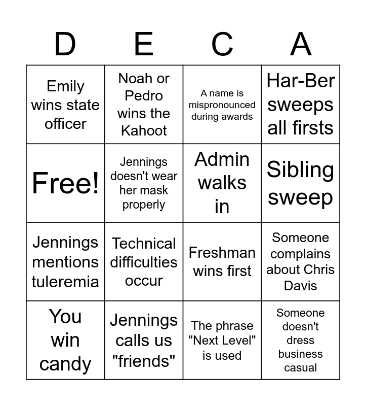 DECA Bingo Card