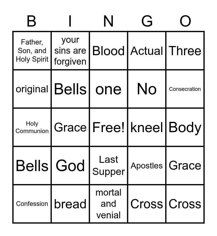 First Holy Communion/ First Reconciliation Bingo Card