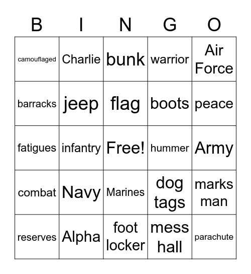 Military Man Bingo Card