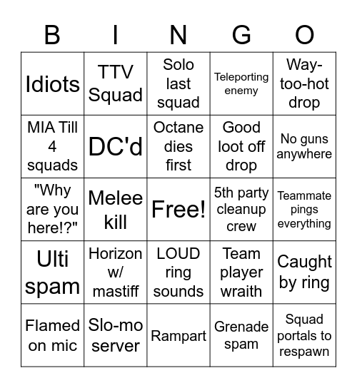 Apex BS Bingo Card