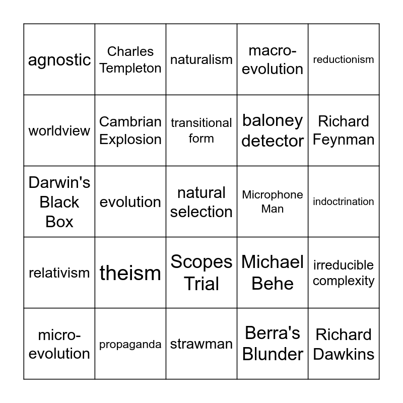 DEFEATING DARWINISM Bingo Card