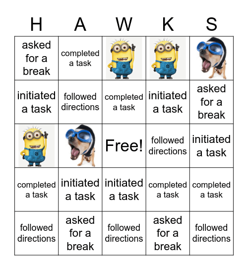 Devon's Hawk Bingo Card
