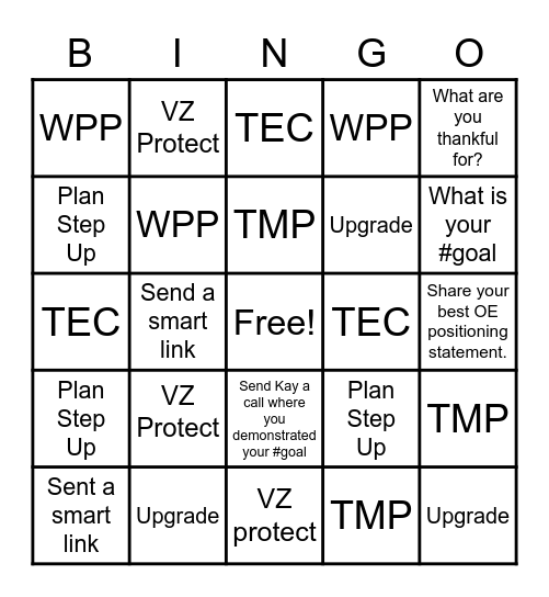 Value Generation BINGO Card