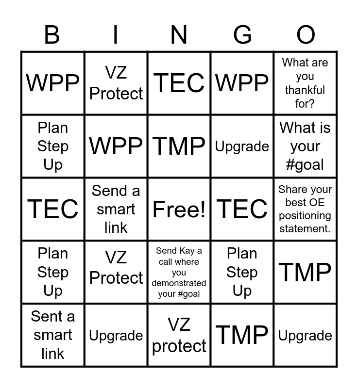 Value Generation BINGO Card