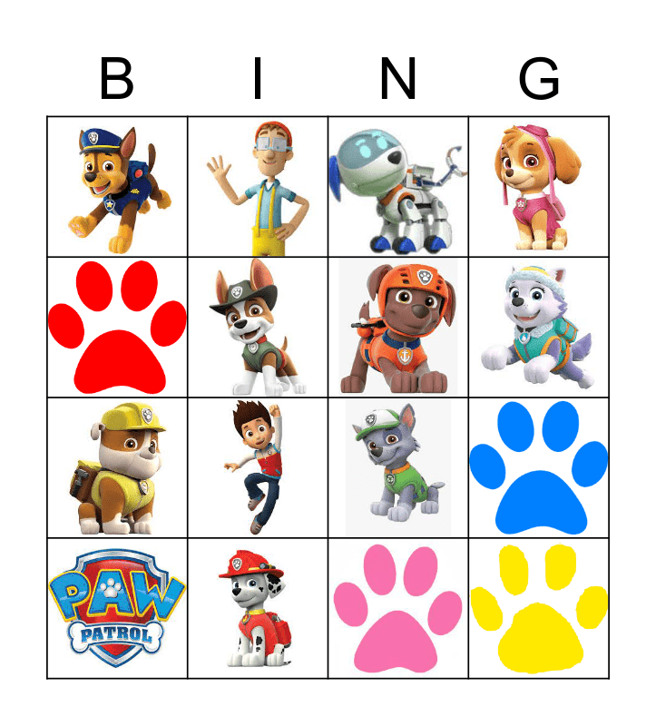 Paw Patrol Bingo Card
