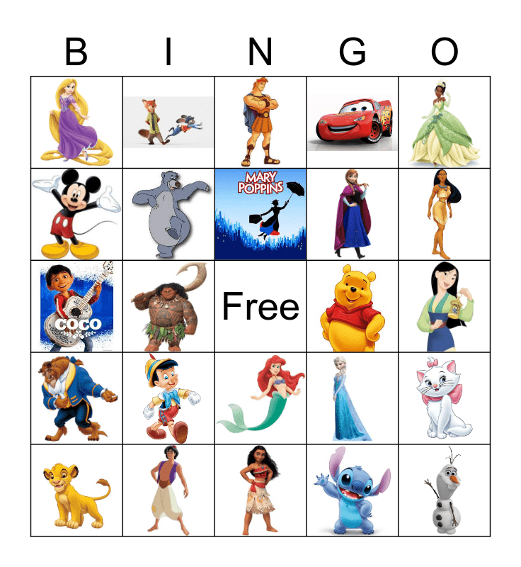 DISNEY SONGS Bingo Card