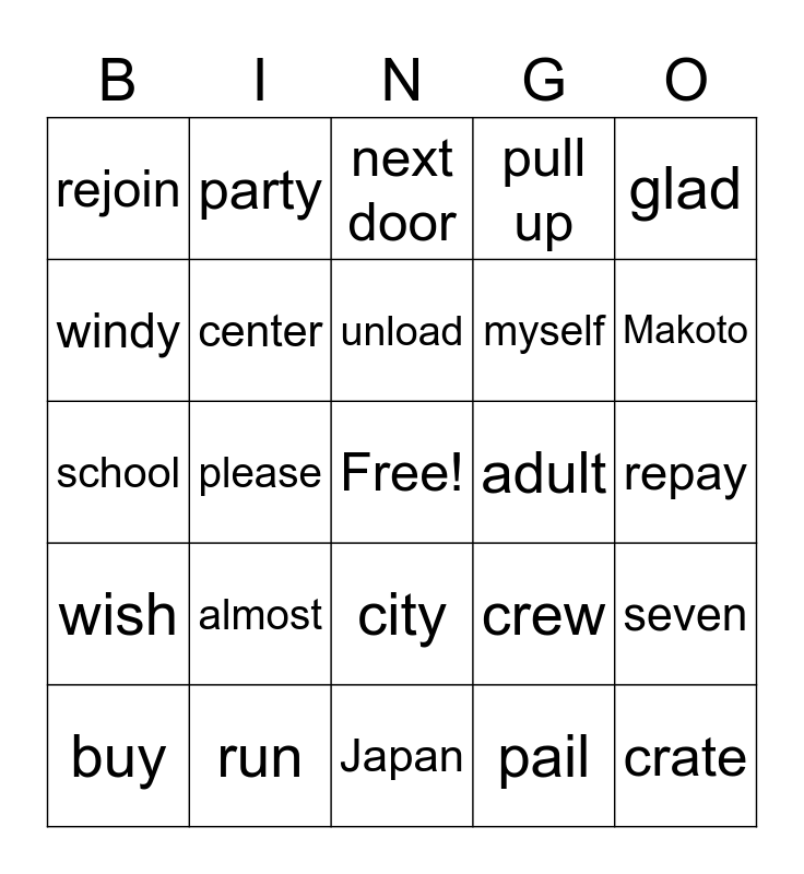 The New Friend Bingo Card