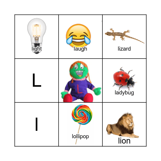 Letter L l BINGO Card