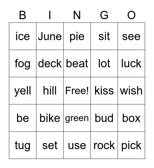 Short Vowel Long Vowel Bingo Card
