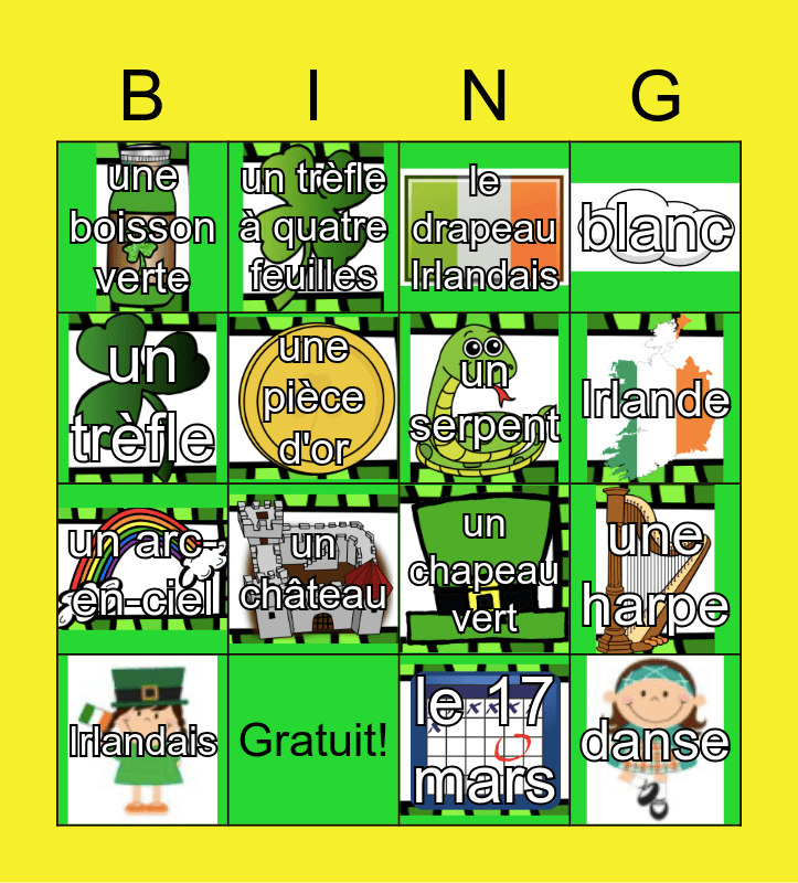 BINGO DE LA SAINT-PATRICK Bingo Card
