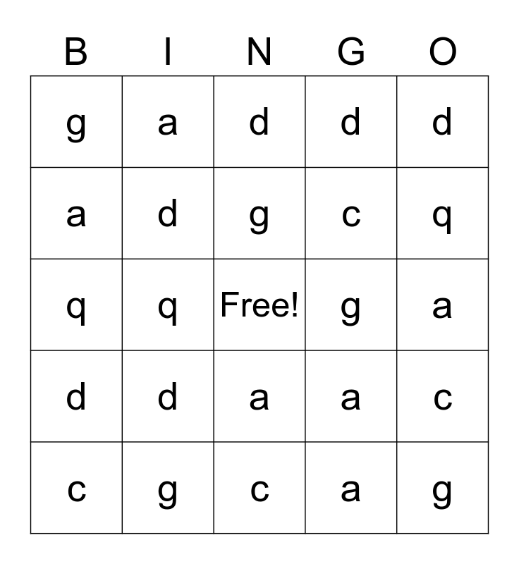 Magic 'C' Letters Bingo Card