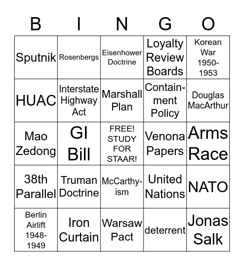 Cold War 1945-1991 Bingo Card