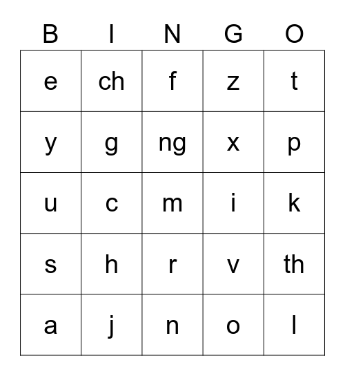 Phonemes Bingo Card