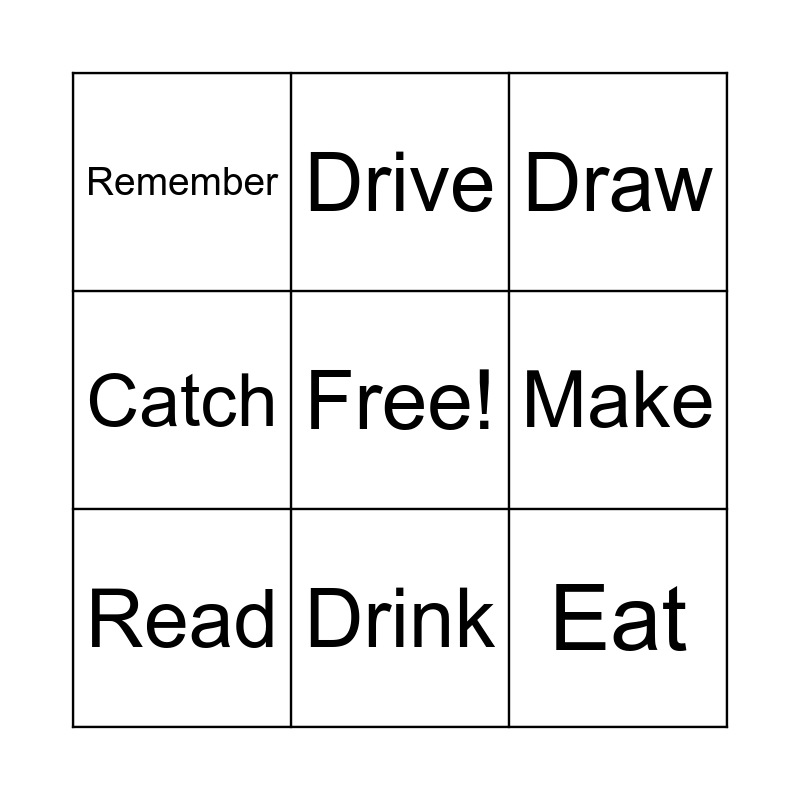 Action Verbs Bingo Card Action Verbs Bingo Card