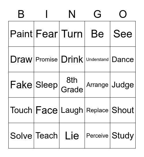 8th Grade Verb Bingo - Oca Bingo Card