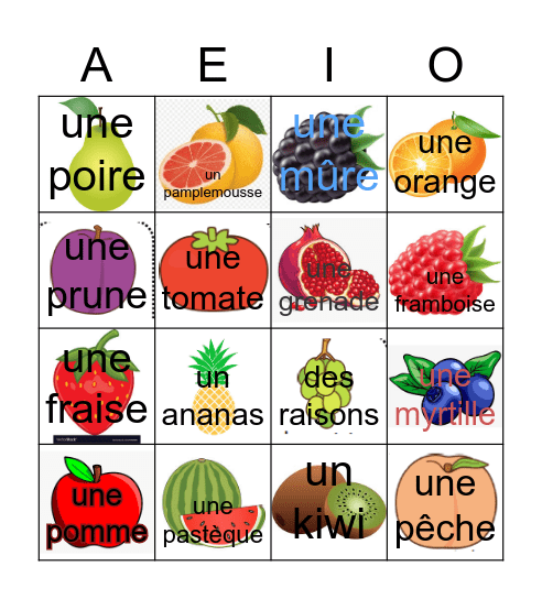 Les Fruits Bingo Card