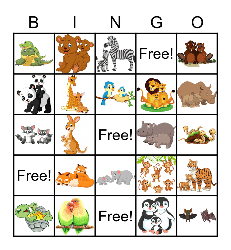Wild Animals Bingo Card
