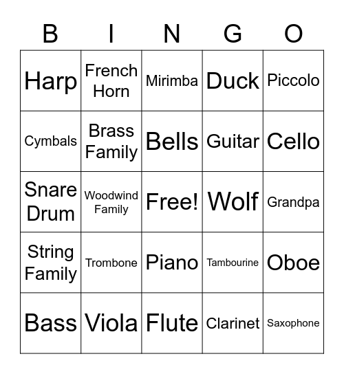 Instrument Bingo Card