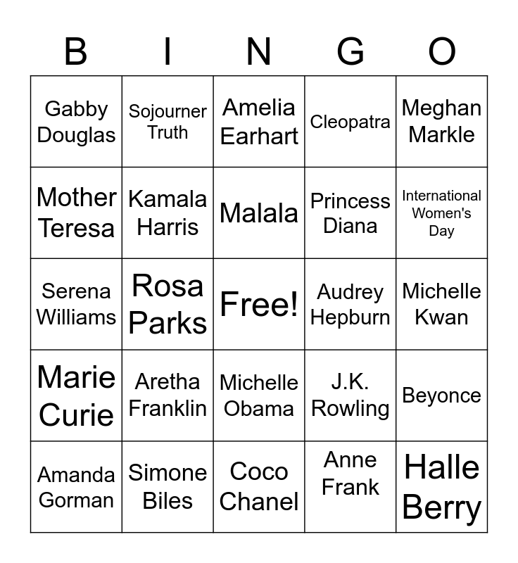 Women's Month Bingo Card