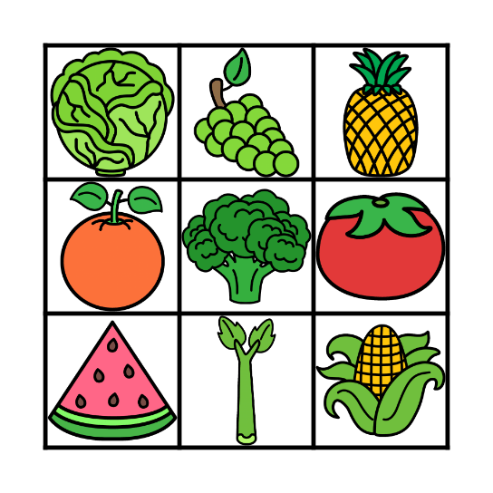 Fruit and Vegetables Bingo Card
