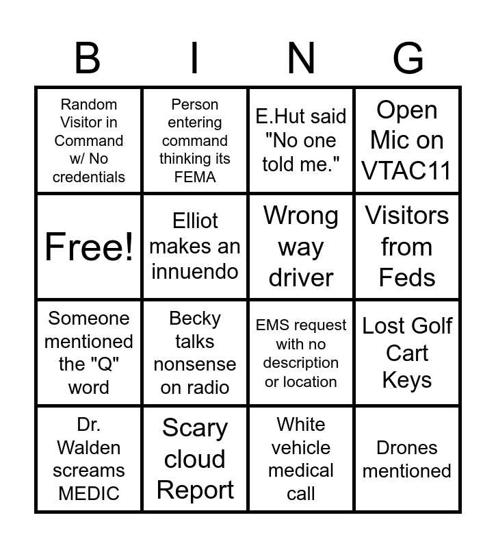 TMS Command Bingo Card