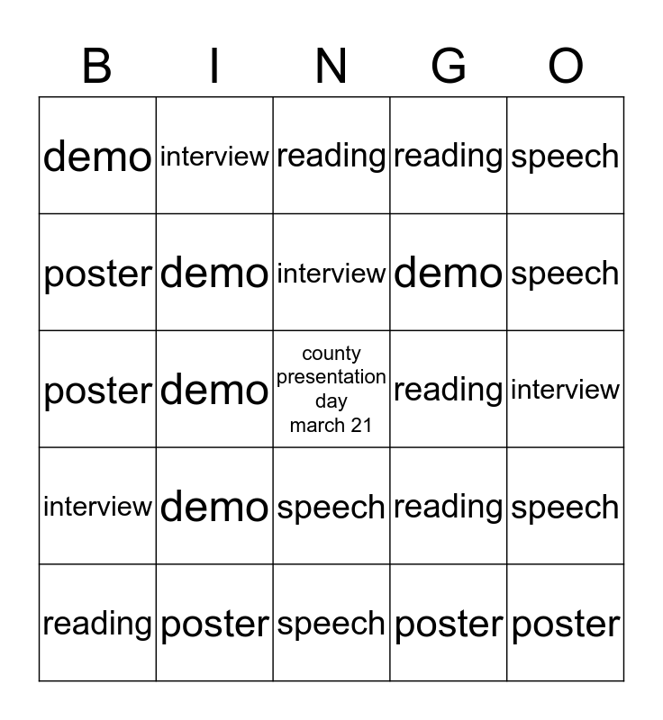 Presentation Bingo Card