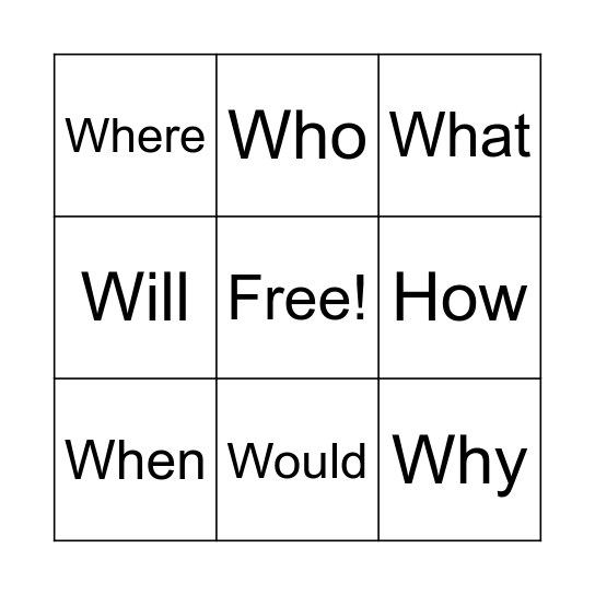 Question Word Bingo! Bingo Card
