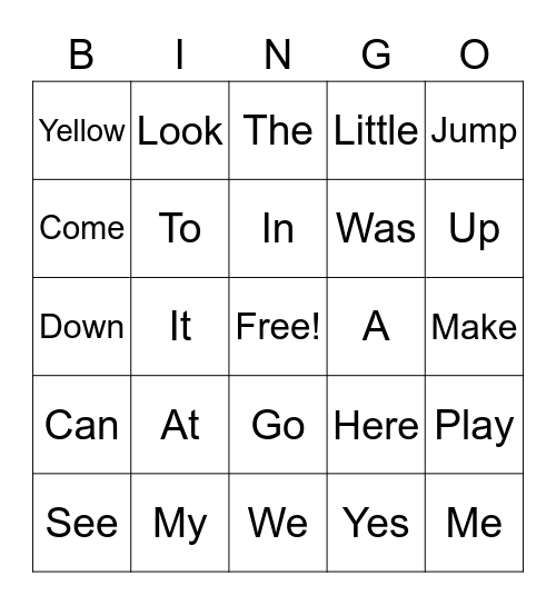 Pre-K & Kindergarten Sight Words Bingo Card