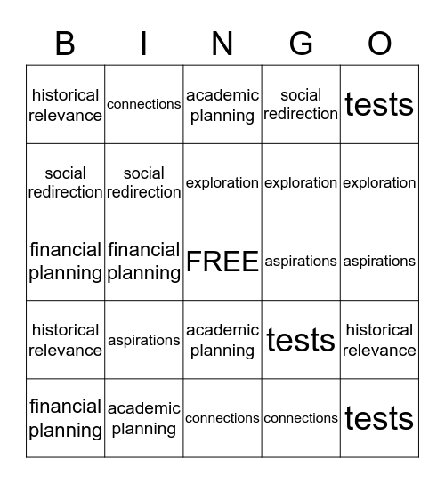 Elementary Student College and Career Planning Bingo Card