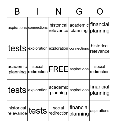 Elementary Student College and Career Planning Bingo Card