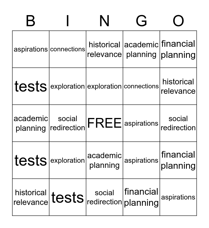 Elementary Student College and Career Planning Bingo Card