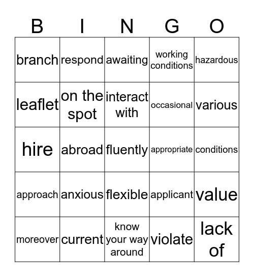Vocab Chapter 5 Bingo Card