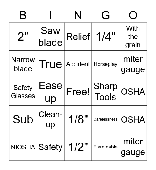 Construction safety bingo Card