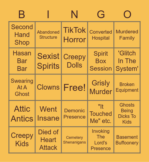 Spooky Video Bingo Card