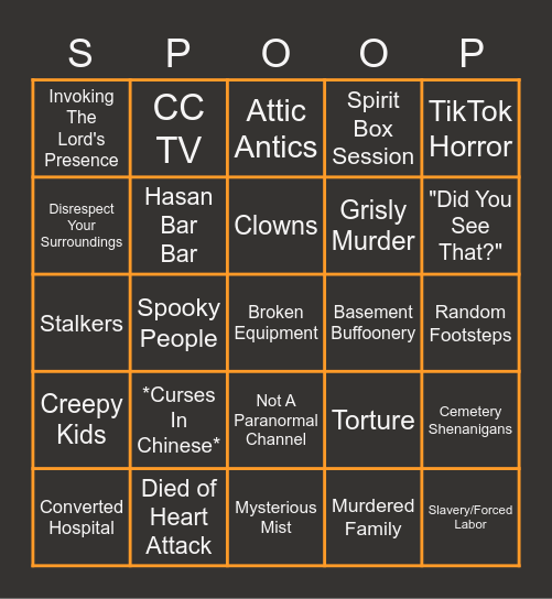 Spooky Video Bingo Card
