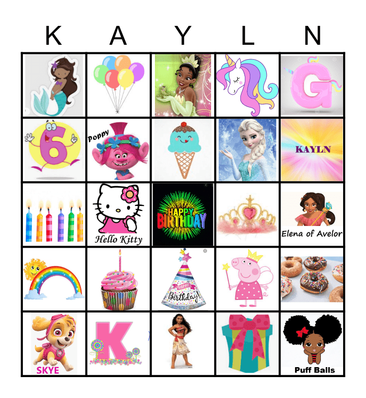 Happy Birthday Kayln Bingo Card