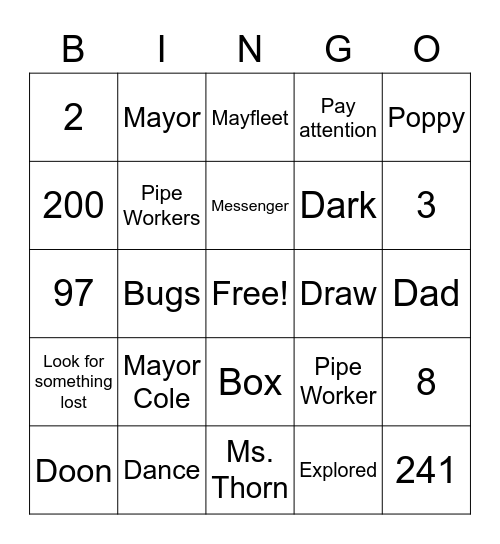 The City of Ember Bingo Card