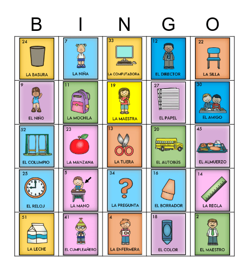 La Escuela Bingo Card