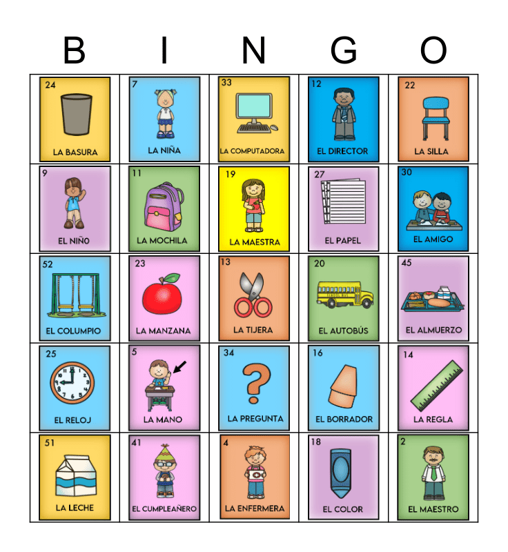 La Escuela Bingo Card