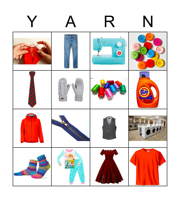 Clothing Bingo Card